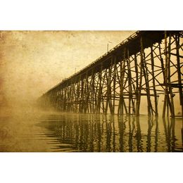 papermoon Fototapete &raquo;PIER-SEPIA VINTAGE WANDBILD MEER STRAND STEG OZEAN XXL&laquo; bunt Vlies