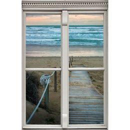 queence Wandsticker &raquo;Pfad zum Meer&laquo; Wandsticker, Wandbild, selbstklebend, 3D, Fenster beige