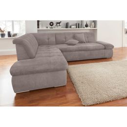 DOMO collection Ecksofa &raquo;Moric Luxus incl. Zierkissen B/T/H: 273/216/80 cm&laquo; XXL, L-Form, bis 140kg pro Sitzplatz belastbar, Ottomanen-Abschluss grau 