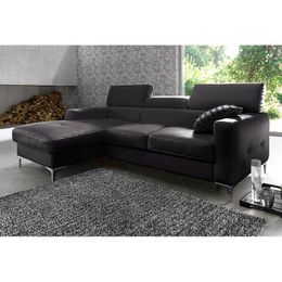 COTTA Ecksofa &raquo;Sammy L-Form&laquo; mit Kopfteilverstellung, wahlweise mit Bettfunktion schwarz Microfaser PRIMABELLE (100% Polyester);NaturLEDER in Sitz und