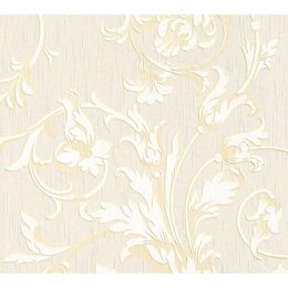 ARCHITECTS PAPER Textiltapete &raquo;Tessuto&laquo; Barock floral gemustert samtig Blumen-Tapete Floral Tapeten Wohnzimmer Schlafzimmer K&uuml;che Flur Design gold Viskose, Vlies