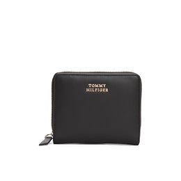 Tommy Hilfiger Damen Geldb&ouml;rse &raquo;TH LEATHER SLG MED ZA FLAP&laquo;, Damen-Geldbeute, Portemonnaie mit goldenem Logo-Schriftzug schwarz