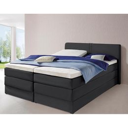 Hapo Boxspringbett mit Bettkasten schwarz Kopfteil, seitliche Unterbox und Obermatratze sind mit pflegeleichtem Feinstrukturstoff in Leinenoptik (100%