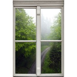 queence Wandsticker &raquo;Waldweg&laquo; Wandsticker, Wandbild, selbstklebend, 3D, Fenster gr&uuml;n