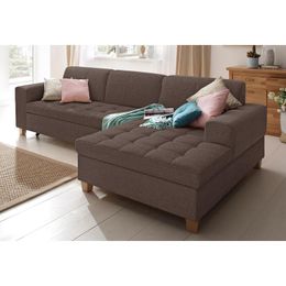 Home Affaire Ecksofa &raquo;Corby L-Form&laquo; wahlweise mit Bettfunktion, Steppung auf Sitzfl&auml;che braun Struktur fein (100% Polyester);Chenille (100% Polyester)