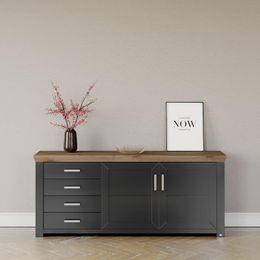 set one by Musterring Sideboard &raquo;York&laquo; Typ 51, mit viel Stauraum, B&uuml;gelgriff silber, B 184 x H 79 cm grau