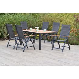 Merxx Garten-Essgruppe &raquo;&raquo;Paxos&laquo;&laquo; Set, 5-fach verstellbare R&uuml;ckenlehne, gepolsterte Sitz- und R&uuml;ckenfl&auml;che, 7 Stk. tlg. Tisch: LxB: 150x90 cm grau 