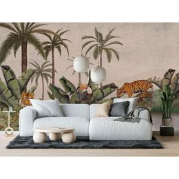 Komar Fototapete &raquo;Digitaldruck Vlies - Tiger Jungle - Gr&ouml;&szlig;e 400 x 250 cm&laquo; bedruckt glatt Wohnzimmer, Schlafzimmer gr&uuml;n Vlies