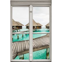 queence Wandsticker &raquo;H&auml;user im Wasser&laquo; Wandsticker, Wandbild, selbstklebend, 3D, Fenster braun