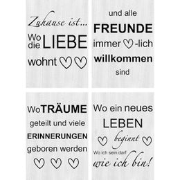 Artland Poster &raquo;Wo die Liebe wohnt 1-4&laquo; Spr&uuml;che & Texte 4 Stk. tlg. Bilder Set, 4tlg., ohne Rahmen grau