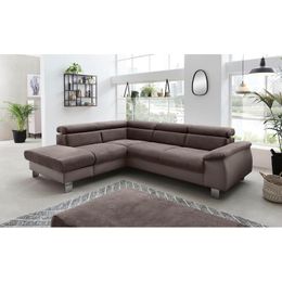 COTTA Ecksofa &raquo;Komaris L-Form, B: 249 cm&laquo; mit Kopfteilverstellung, optional Bettfunktion, Bettkasten & Licht braun Microfaser PRIMABELLE (100% 
