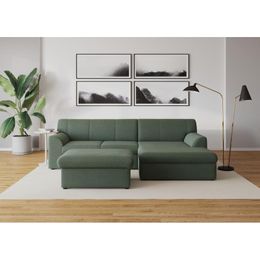 DOMO collection Ecksofa &raquo;Topper, elegant und zeitlos, kompaktes Stellma&szlig; 245/155cm, L-Form&laquo; mit Recamiere, wahlweise mit Schlaffunktion gr&uuml;n
