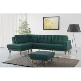 Sit & More sit&more Ecksofa &raquo;Orient 5 L-Form&laquo; mit Strass-Stein, wahlweise mit Bettfunktion und Bettkasten gr&uuml;n 100% Polyester