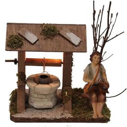 Krippen-Zubeh&ouml;r &raquo;Brunnen mit Beleuchtung und Figur Hirte sitzend, Weihnachtsdeko&laquo; braun Polyresin (Kunststein)