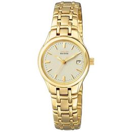 Citizen Damen Solaruhr Armbanduhr, Damenuhr, Edelstahlarmband, Datum gold