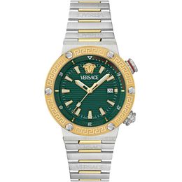 Versace Herren &raquo;GRECA LOGO DIVER&laquo; Quarzuhr, Armbanduhr, Herrenuhr, Datum, Stoppfunktion, Swiss Made silber