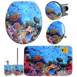 Sanilo Badaccessoire-Set &raquo;Ocean&laquo; bestehend aus WC-Sitz, Badteppich, St&ouml;psel, Seifenspender, WC-B&uuml;rste bunt MDF, Polyester, Polyresin (Kunststein)