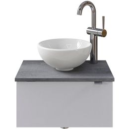 Waschtisch &raquo;Serie 6915 Waschschale mit Unterschrank f&uuml;r G&auml;stebad, G&auml;ste WC&laquo; Keramik-Aufsatzbecken, Waschtischplatte, Waschtischunterschrank, 3 Stk. 