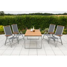 Merxx Garten-Essgruppe &raquo;&raquo;Siena&laquo;&laquo; Set, 5-fach verstellbare R&uuml;ckenlehne, 5 Stk. tlg. Ausziehtisch: LxB: 150-200 x 90 cm grau Aluminium, Massivholz, 