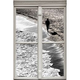 queence Wandsticker &raquo;Strand&laquo; Wandsticker, Wandbild, selbstklebend, 3D, Fenster schwarz
