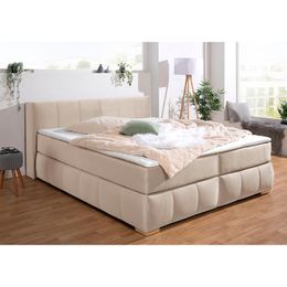 Home Affaire Boxspringbett &raquo;Chelles&laquo; inkl. Kaltschaumtopper, in 5 Breiten und 3 Matratzenarten beige Samtoptik (100% Polyester);Bezug der 