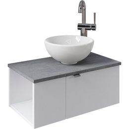 Waschtisch &raquo;Serie 6915 Waschschale mit Unterschrank f&uuml;r G&auml;stebad, G&auml;ste WC&laquo; Keramik-Aufsatzbecken, Waschtischplatte, Waschtischunterschrank, 3 Stk. 