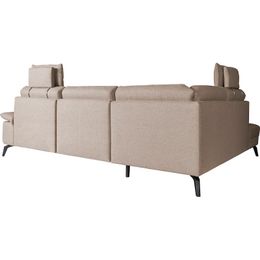 Alina Ecksofa inkl. Kopfst&uuml;tzen, wahlweise mit Relaxfunktion, Breite: 243 cm beige Struktur GBA (100% Polyester)