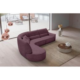 Egoitaliano Ecksofa &raquo;Puffy, extravagant & edel, Retro Designsofa, hoher Sitzkomfort, L-Form&laquo; mit Ottomane, wahlweise mit und ohne elektrischer Relaxfunktion lila