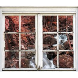 queence Wandsticker &raquo;Fluss im Wald&laquo; Wandsticker, Wandbild, selbstklebend, 3D, Fenster rot