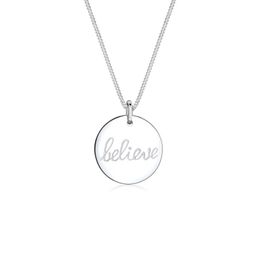 Elli Damen Kette mit Anh&auml;nger &raquo;Pl&auml;ttchen mit Believe-Schriftzug Silber 925&laquo;