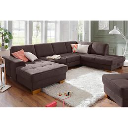 Home Affaire Wohnlandschaft &raquo;Puccini U-Form&laquo; mit Federkern, Sitztiefenverstellung, Kontrastnaht braun Luxus-Microfaser (100% Polyester);Luxus-