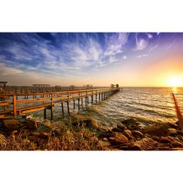 papermoon Fototapete &raquo;HOLZ-BR&Uuml;CKE-TEXAS PIER STEG MEER SEE STRAND SONNE BUCHT&laquo; bunt Vlies