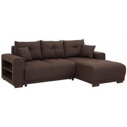 Home Affaire Ecksofa &raquo;Viborg L-Form&laquo; mit Regal in der Armlehne, wahlweise mit Bettfunktion braun Struktur (100% Polyester);Struktur fein ( 100% 
