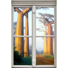 queence Wandsticker &raquo;Affenbrotb&auml;ume&laquo; Wandsticker, Wandbild, selbstklebend, 3D, Fenster braun
