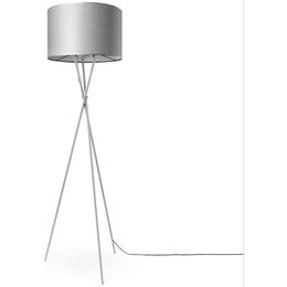 Paco Home Stehlampe &raquo;KATE CANVAS UNI COLOR&laquo; E27 Wohnzimmer Dreibein Stoffschirmlampe Standleuchte Textil Schirm E27 grau