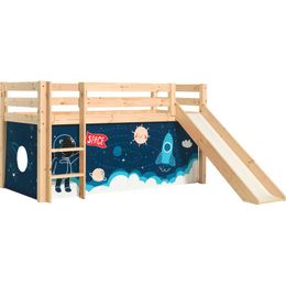 Vipack Spielbett &raquo;Pino, Kiefer massiv, mit Rolllattenrost u. Textil-Set, Made in Europe&laquo; B/H/T ca. 210x114x218cm, mit Absturzschutz, Leiter und Rutsche, 