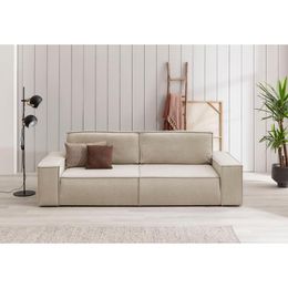 Home Affaire 3-Sitzer &raquo;SHERWOOD Schlafsofa (257cm) Cord, Samtvelours, Vintage-Lederoptik&laquo; Schlaffunktion mit Bettkasten (ca. 136/200cm) beige 100% 