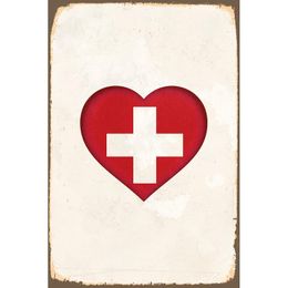 queence Metallbild &raquo;Heart for Switzerland&laquo; Herzen Schweiz Vintage Stahlschild, Blechschild, Schweiz wei&szlig; Metall, Stahl