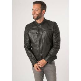 Mauritius Herren Lederjacke &raquo;MMCollins&laquo; mti Rei&szlig;verschluss, Stehkragen, Ziersteppung grau 3XL Trachtenmode