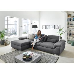 Die PlanBar Ecksofa &raquo;MP-IN17041 L-Form&laquo; mit Sitztiefenverstellung, optional Kopfteilverstellung & Bettfunktion grau 100% Polyester