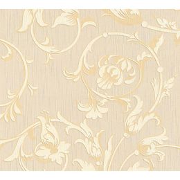 ARCHITECTS PAPER Textiltapete &raquo;Tessuto&laquo; Barock floral gemustert samtig Blumen-Tapete Floral Tapeten Wohnzimmer Schlafzimmer K&uuml;che Flur Design beige Viskose, Vlies