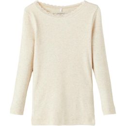 name it M&auml;dchen Langarmshirt &raquo;NMFKAB LS TOP NOOS&laquo; in Feinripp und mit s&uuml;&szlig;er Spitzenkante am Ausschnitt beige 104