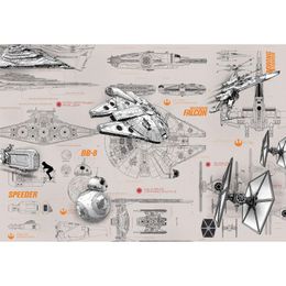 Komar Fototapete &raquo;STAR WARS Blueprints - Gr&ouml;&szlig;e 368 x 254 cm&laquo; bedruckt glatt Kinderzimmer grau Papier