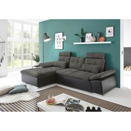 ED EXCITING DESIGN Ecksofa &raquo;Jakarta L-Form&laquo; mit Bettfunktion, Armteilverstellung, Kopfst&uuml;tzen & 2 Nierenkissen schwarz Lederl.: 40% Polyurethan, 40% 