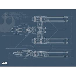 Komar Bild &raquo;Star Wars EP9 Blueprint Y-Wing&laquo; Star Wars 1 Stk. tlg. Wandbild zur Dekoration im Kinderzimmer - ohne Rahmen schwarz-wei&szlig; Holz, Papier