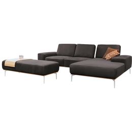 W.Schillig Ecksofa &raquo;run, Designsofa mit tollem Sitzkomfort, L-Form&laquo; mit elegantem Holzsockel, F&uuml;&szlig;e in Chrom gl&auml;nzend, Breite 279 cm braun Longlife 