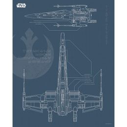 Komar Bild &raquo;Star Wars Blueprint X-Wing&laquo; Star Wars 1 Stk. tlg. Wandbild zur Dekoration im Kinderzimmer - ohne Rahmen schwarz-wei&szlig; Holz, Papier