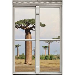 queence Wandsticker &raquo;Affenbrotb&auml;ume&laquo; Wandsticker, Wandbild, selbstklebend, 3D, Fenster beige