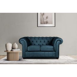 Home Affaire 2-Sitzer &raquo;CHARENTE, Chesterfield-Sofa, Wellenfederung, Ma&szlig;e: B/T/H: 147/89/74 cm&laquo; mit edler Knopfheftung und typischen Armlehnen blau 100