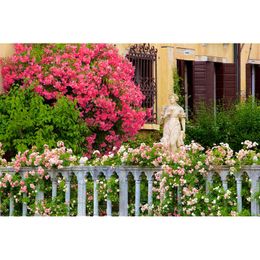 papermoon Fototapete &raquo;GARTEN-BLUMEN B&Auml;UME PFLANZEN STEINE WALD PERGOLA BL&Uuml;TEN&laquo; bunt Vlies